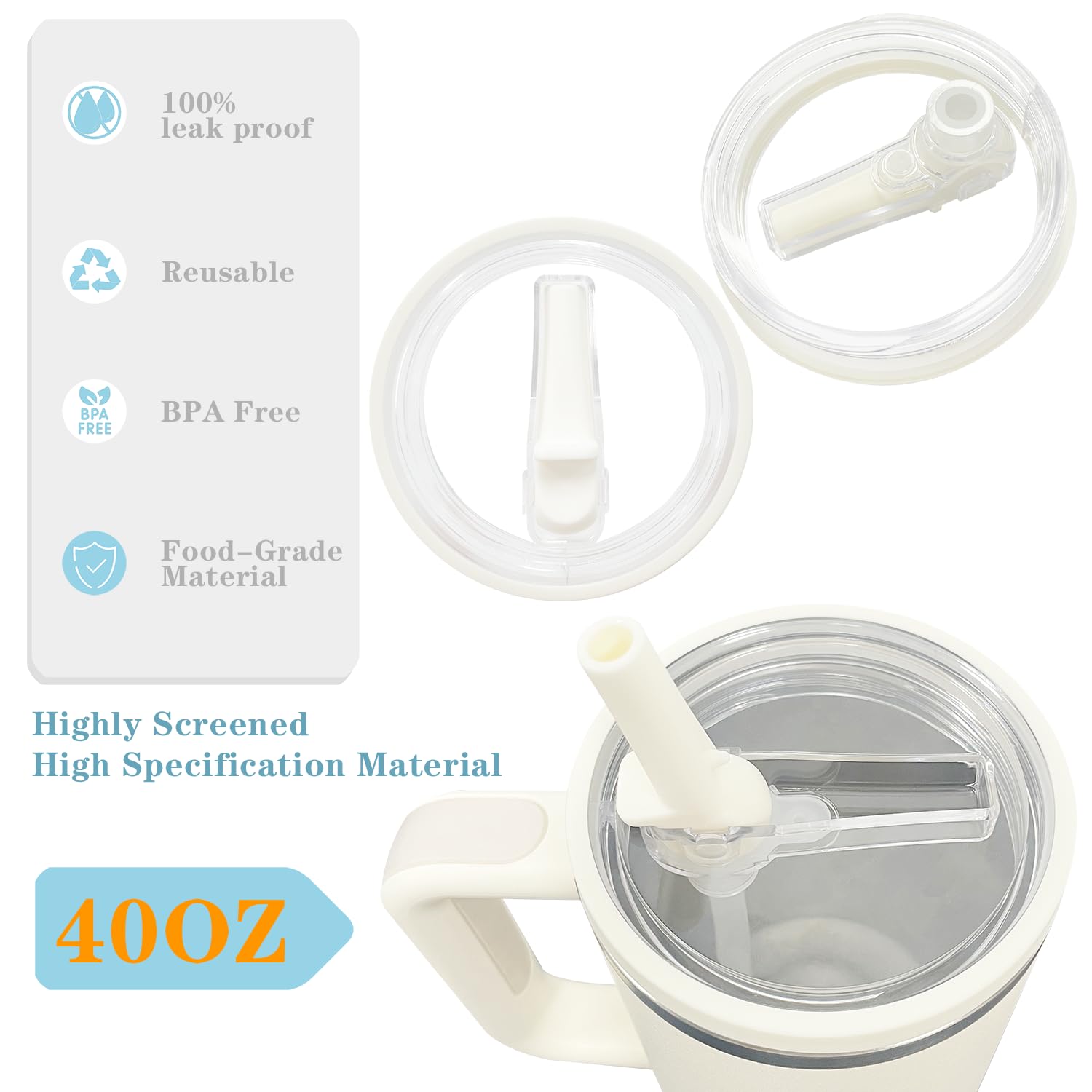 Douji 40oz Tumbler Replacement Flip Straw Lid for Stanley Quencher H2.0, Flip-top Leak-Splash Proof,Replacement Reusable Tumbler Cover