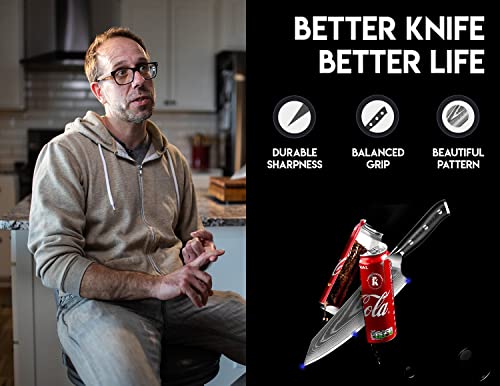 enowo Damascus Chef Knife 8 ", Kitchen Knife with VG-10 Stainless Steel, Japanese Kiritsuke knife with ergonomic G10 Handle Full Tang, Luxury Gift Box, Stain & Corrosion Resistant
