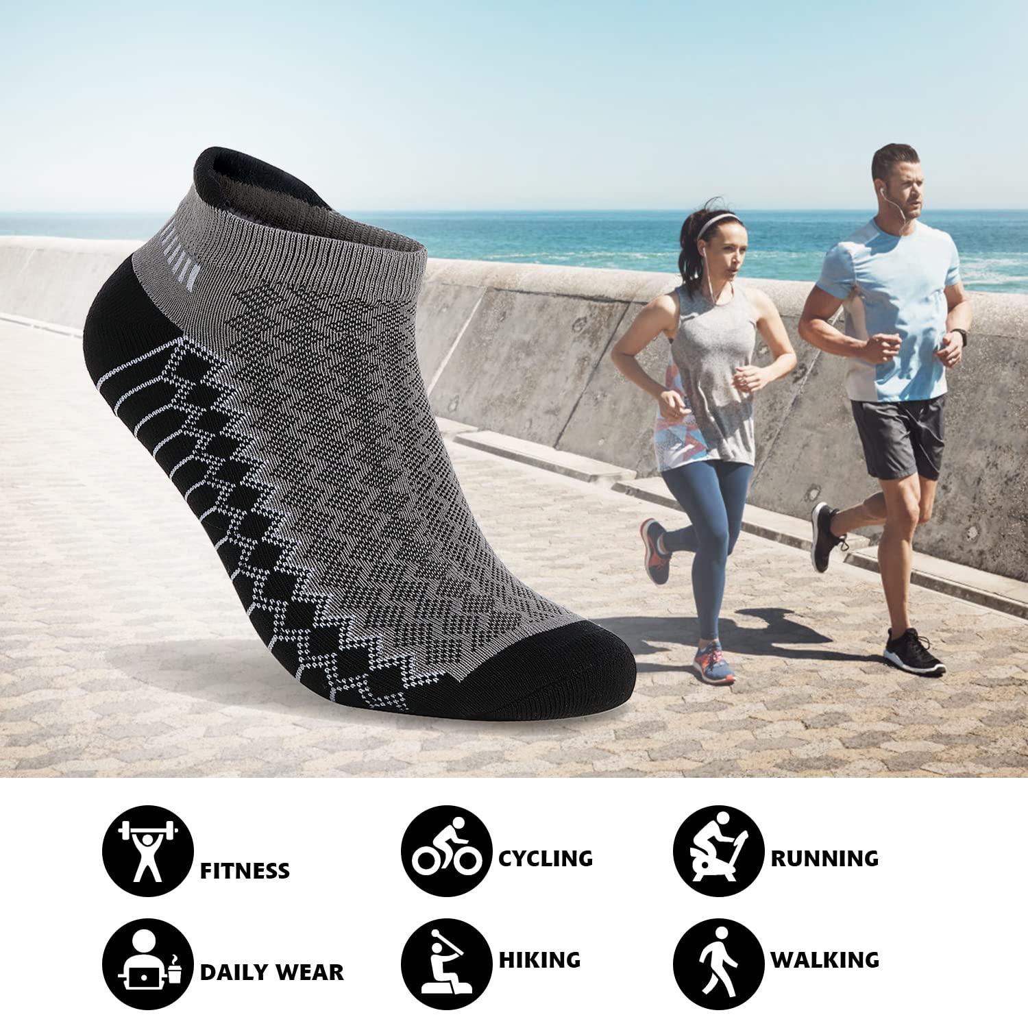 Compression Socks for Men and Women 6 Pair,No Show Socks Cushioned Breathable Low Cut Compression Running Athletic Sock with Ankle Support 001 Multi S