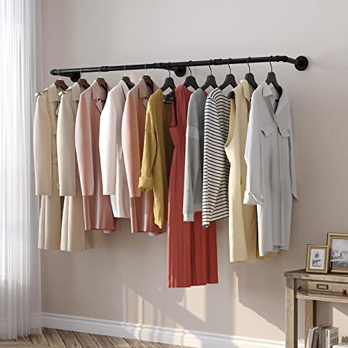 GREENSTELL Clothes Rack, 69.5 Inches Industrial Pipe Wall Mounted Closet Rod, Space-Saving Heavy Duty Hanging Clothing Rack, Detachable hanger Bar, Multi-Purpose Hanging Rod for Closet Storage 3 Base