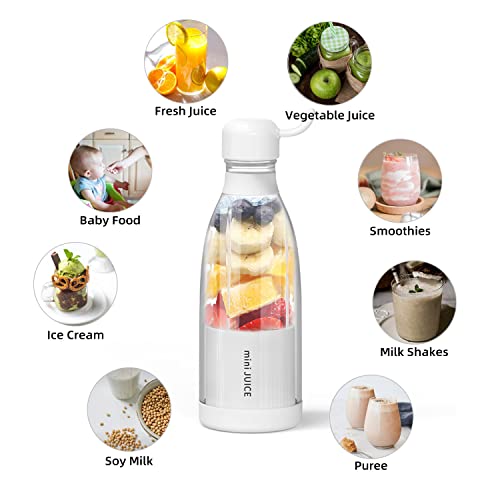 HF OPTPROD Portable Blender for Juice Shakes and Smoothies, Personal Size Blender for Fresh Fruit Veggie Juice Cup with USB Rechargeable & 8 Blades,White