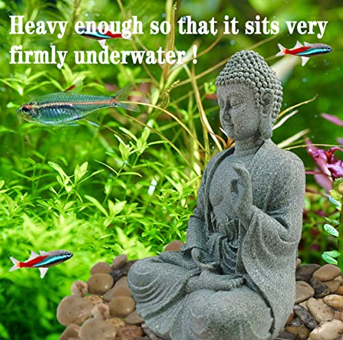 livelyfish Fish Tank Buddha Statue Handmade Japanese Aquarium Decoration Heavy-Duty Peace Hand Meditation Buda Sculpture for Aquarium Fish Tank Home Decor, Large-B