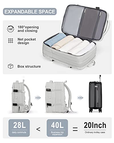 Large Travel Backpack Men,Carry On Backpack,Expandable Airline Airplane Flight Approved Weekender Backpack,Laptop Backpack,Waterproof 40l Business Travel Backpack Women,Overnight Backpack, Grey