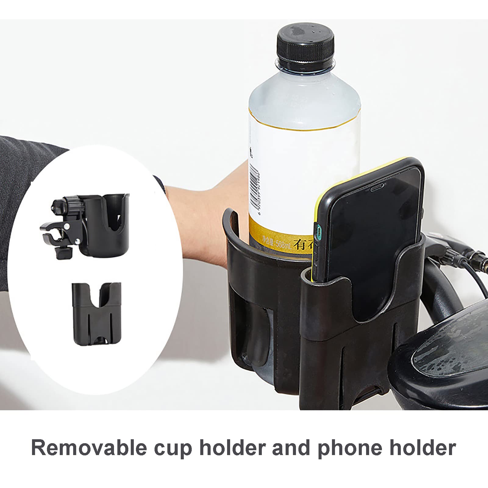 Cup Holder 2 in 1, Stroller Cup Holder, Bike Cup Holder, Stroller Organizer, Stroller Cup Holder with Mobile Phone Holder, 360 Rotation Drink Phone Holder for Bike Pushchair Wheelchair Walker Bicycle