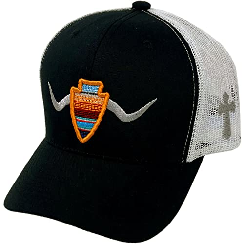CC Everyday Distressed Trucker Mesh Summer Vented Baseball Sun Cap Hat (Horns of Arrow Head Black/White)