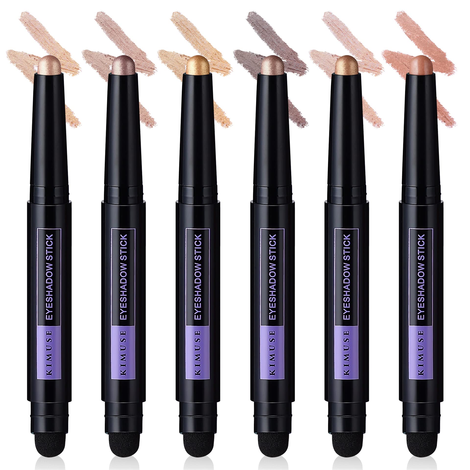 KIMUSE 6 PCS Brown and Neutral Metallic Eyeshadow Stick,Creme to Powder Cream Shimmer Eyeshadow Pencil Crayon,Long Lasting & Waterproof Eyeshadow Stick Eye Sets