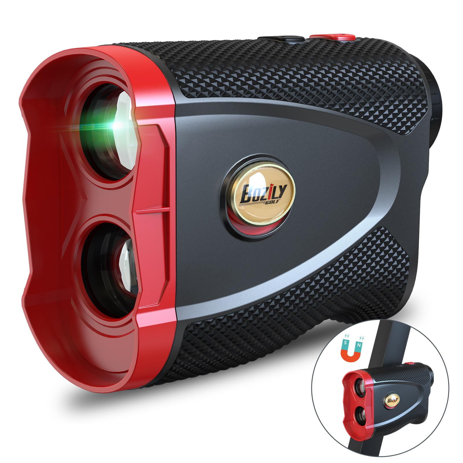 Bozily Golf Rangefinder with Slope, 6X Rechargeable Laser Range Finder with Charging Cord, 1200 Yards Flag-Lock, Slope ON/Off, Continuous Scan Support - Tournament Legal Golf Rangefinder