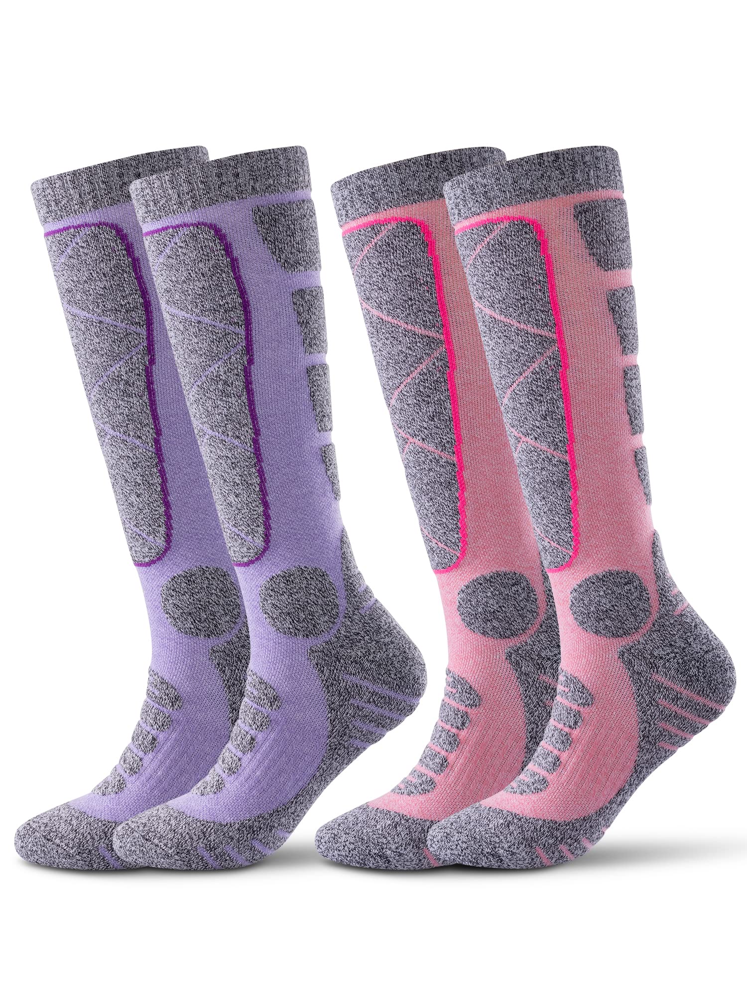 DaisyWood Women's Ski Socks for Skiing, Snowboarding, Hiking,Skating, Cold Weather, Winter Performance Socks 2-Pack, Multicolor, 6-12