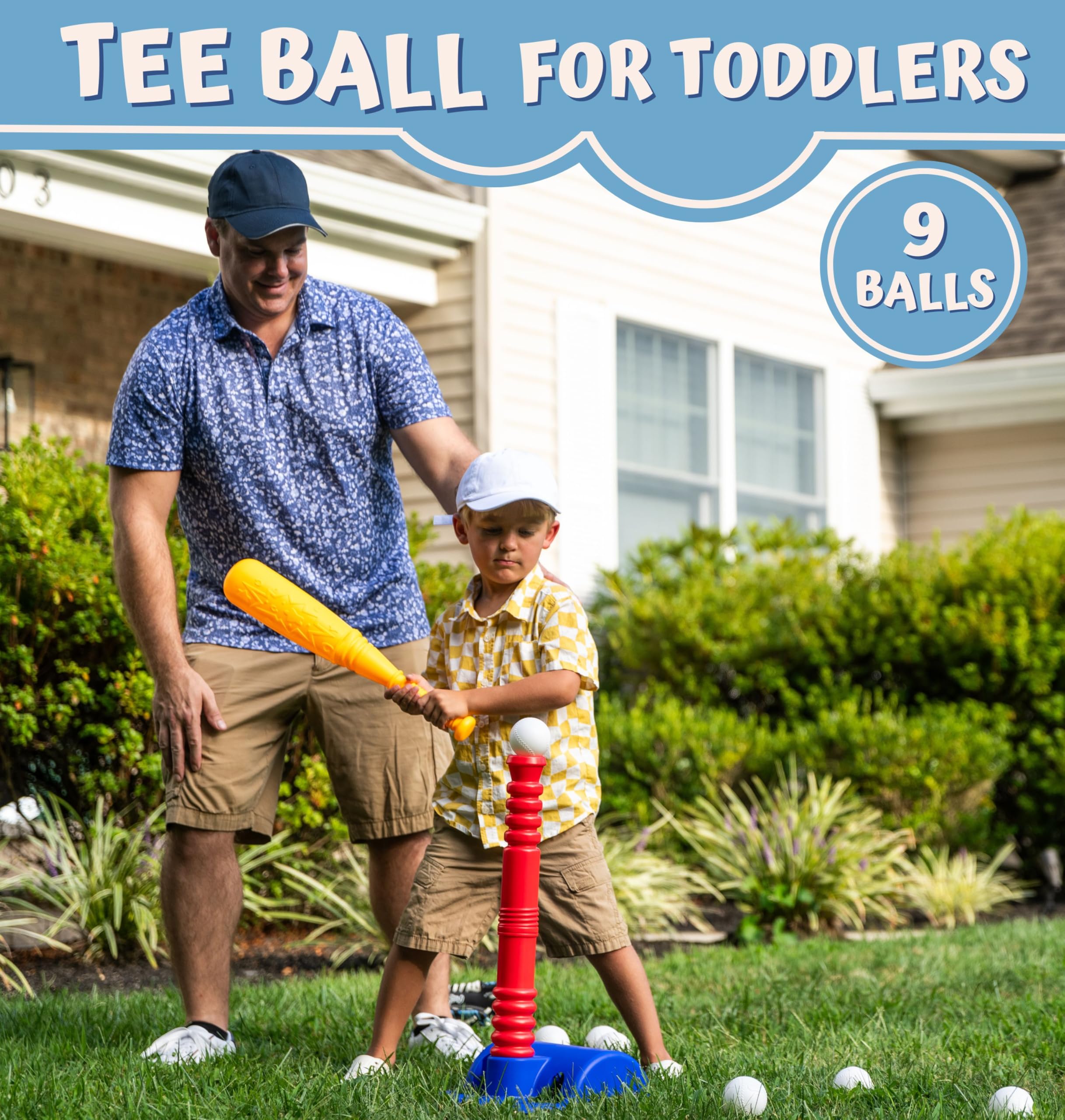 ToyVelt Tee Ball Set for Kids 3-5 - 9 Balls, for Boys & Girls, Great for Toddlers (Multicolor)