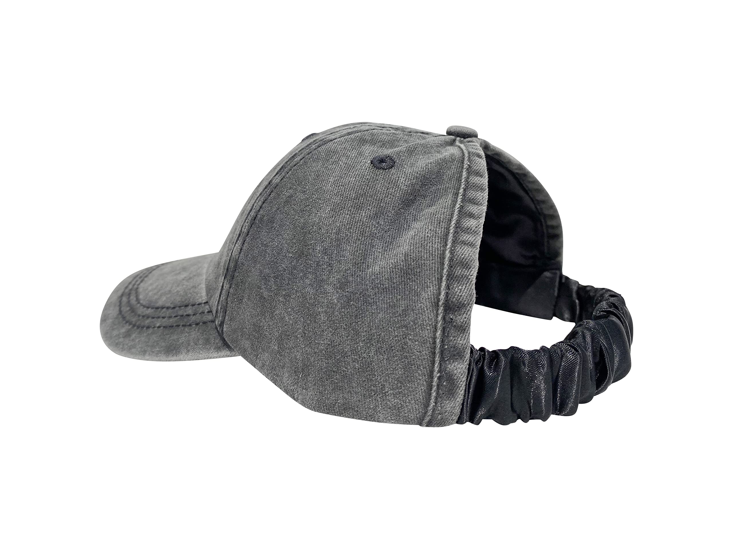CurlCap Natural Hair Backless Cap β Satin Lined Baseball Hat for Women (Black Denim), One Size