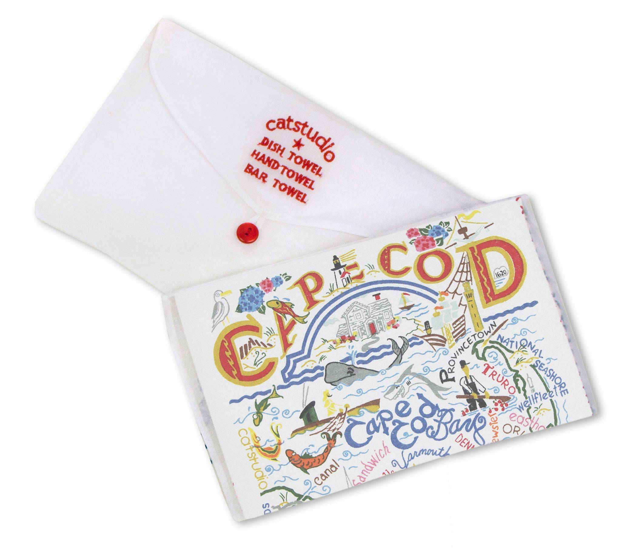 Catstudio Cape Cod Dish Towel - U.S. City Souvenir Kitchen and Hand Towel with Original Artwork - Perfect Tea Towel for Massachusetts Lovers, Travel Souvenir