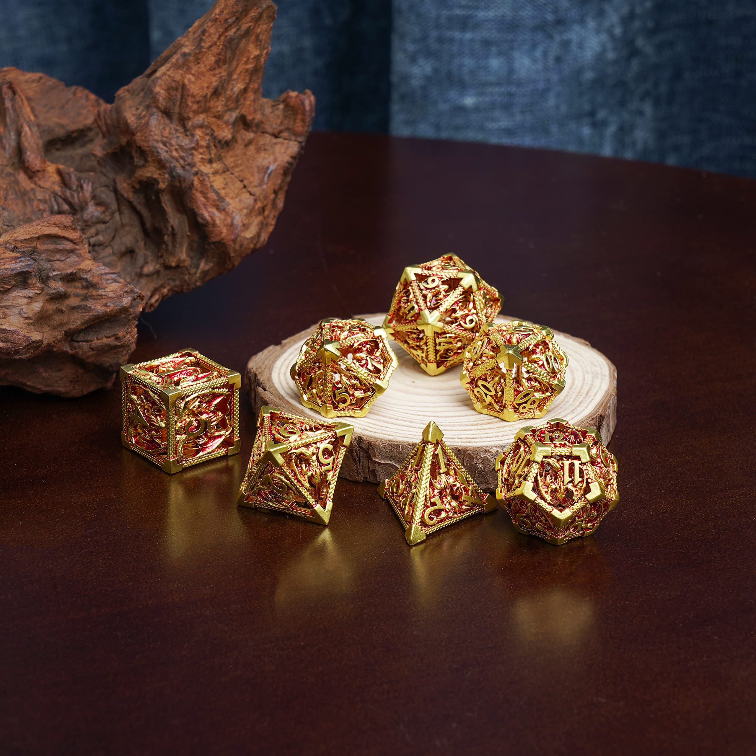 DND Metal Dice Set Polyhedral Dice Set Dungeons and Dragons Dice Hollow Dice 7Pcs Suitable for DND RPG MTG Dungeon and Dragons Table Board Roll Playing Games