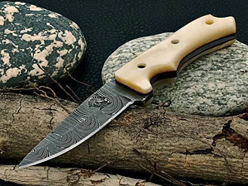 Custom Handmade Damascus Steel Hunting Knife Skinner knife Fixed Blade Knife 8 1/2'' Overall Camel Bone with Sheath BW-4145