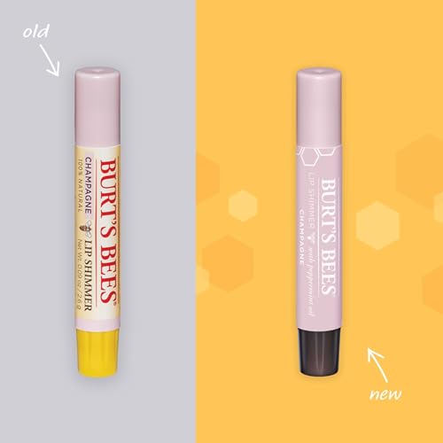 Burt's Bees Shimmer Lip Tint Set, Tinted Lip Balm Stick, Moisturizing for All Day Hydration with Natural Origin Glowy Pigmented Finish & Buildable Color, Champagne (4-Pack)