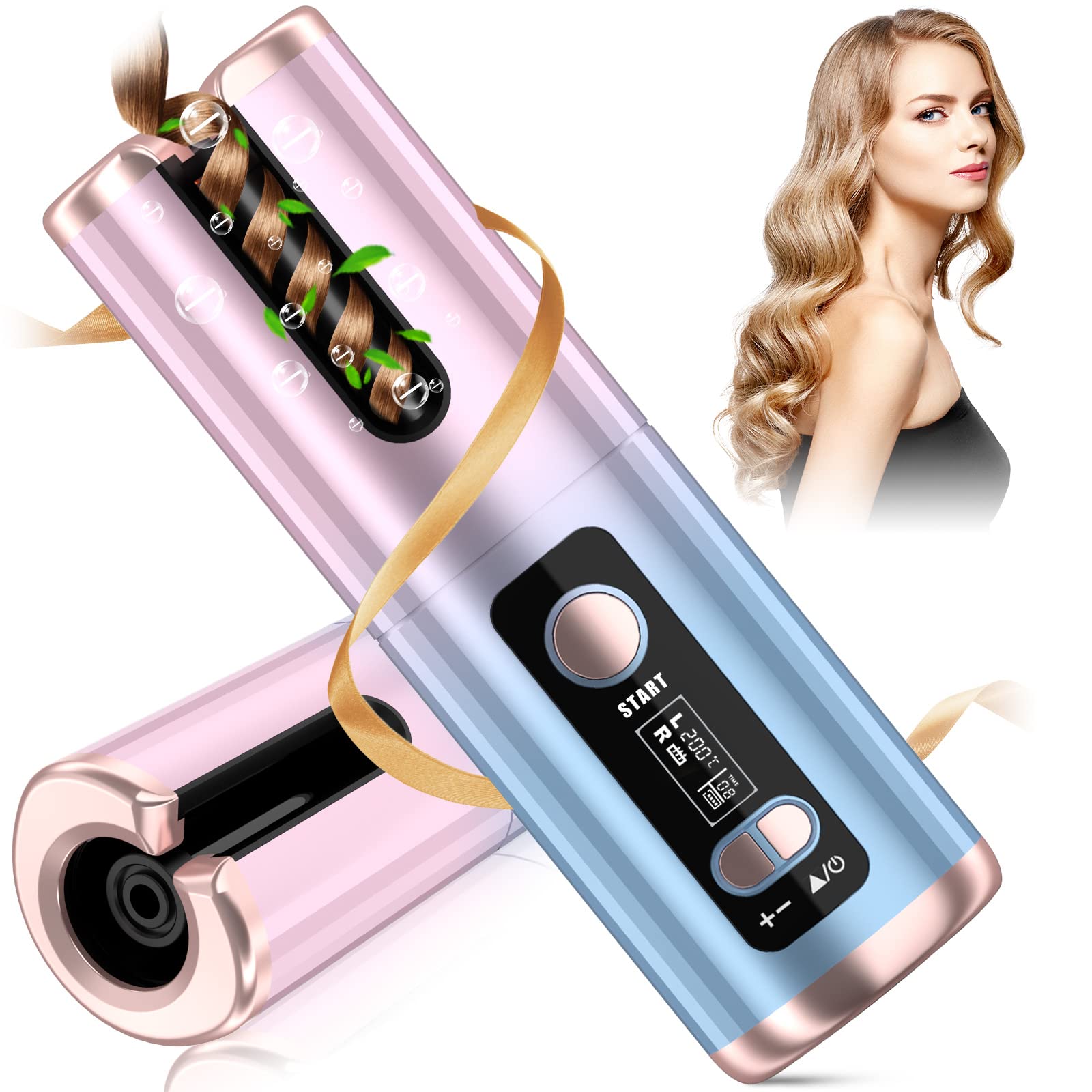 Curling Iron Automatic Hair Curler, Cordless Rechargeable Curling Iron, Portable Hair Curler Automatic Rotating w/ 6 Temps & Timer, Auto Shut-Off, Fast Heating Iron for Styling