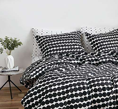 MARIMEKKO - King Duvet Cover Set, Cotton Bedding with Matching Shams & Button Closure, All Season Home Decor (Rasymatto Black, King)