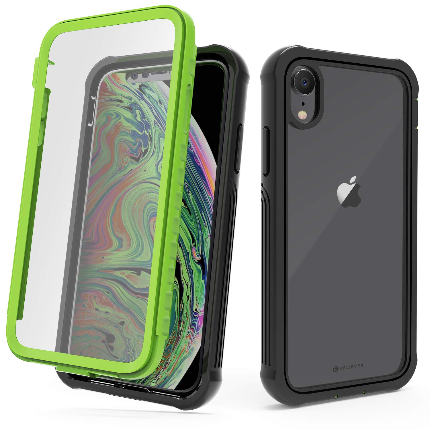CellEver Clear Full Body Case for iPhone XR, Military Grade Protection with Soft TPU Bumper and [Built-in Screen Protector] [Lightweight] Shockproof Transparent Phone Cover 6.1 Inch (Black)