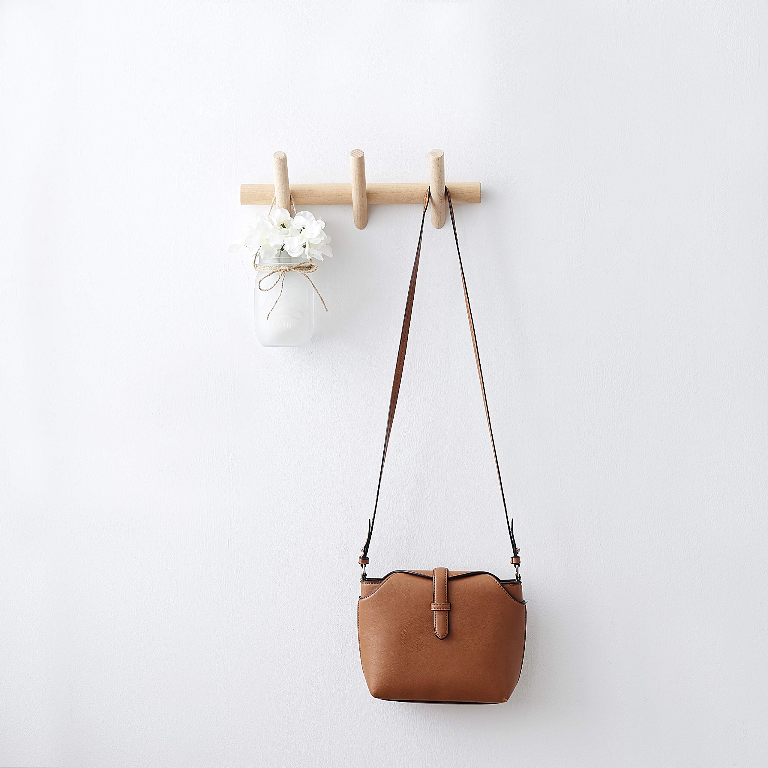 HOMEAMY Wood Coat Rack Modern Wall Mounted Hat and Towel Hanger Wooden Hooks Robe Racks with Pegs for Bedroom Bathroom and Entryway Durable, Easy Assembly, Classic Design (3 Hook)
