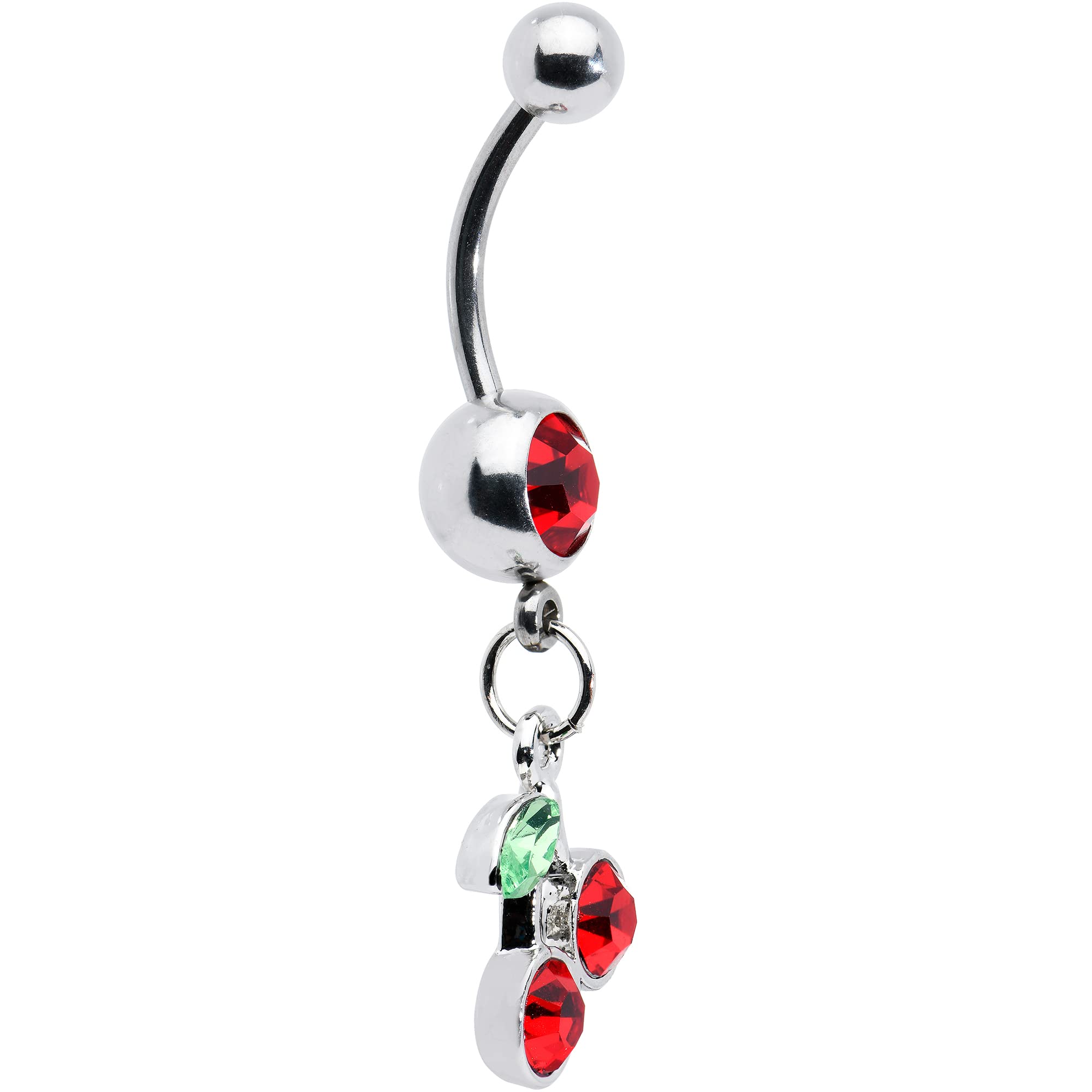Body Candy 14G Stainless Steel No 2 Red Dangling Cherry Belly Button Ring Body Jewelry