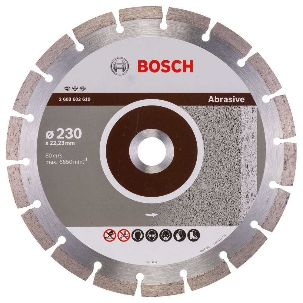 Bosch 2608602619 Standard for Abrasive Diamond Cutting Disc, 230mm Ø, 22.23mm x 2.3mm x 10mm, Silver/Grey