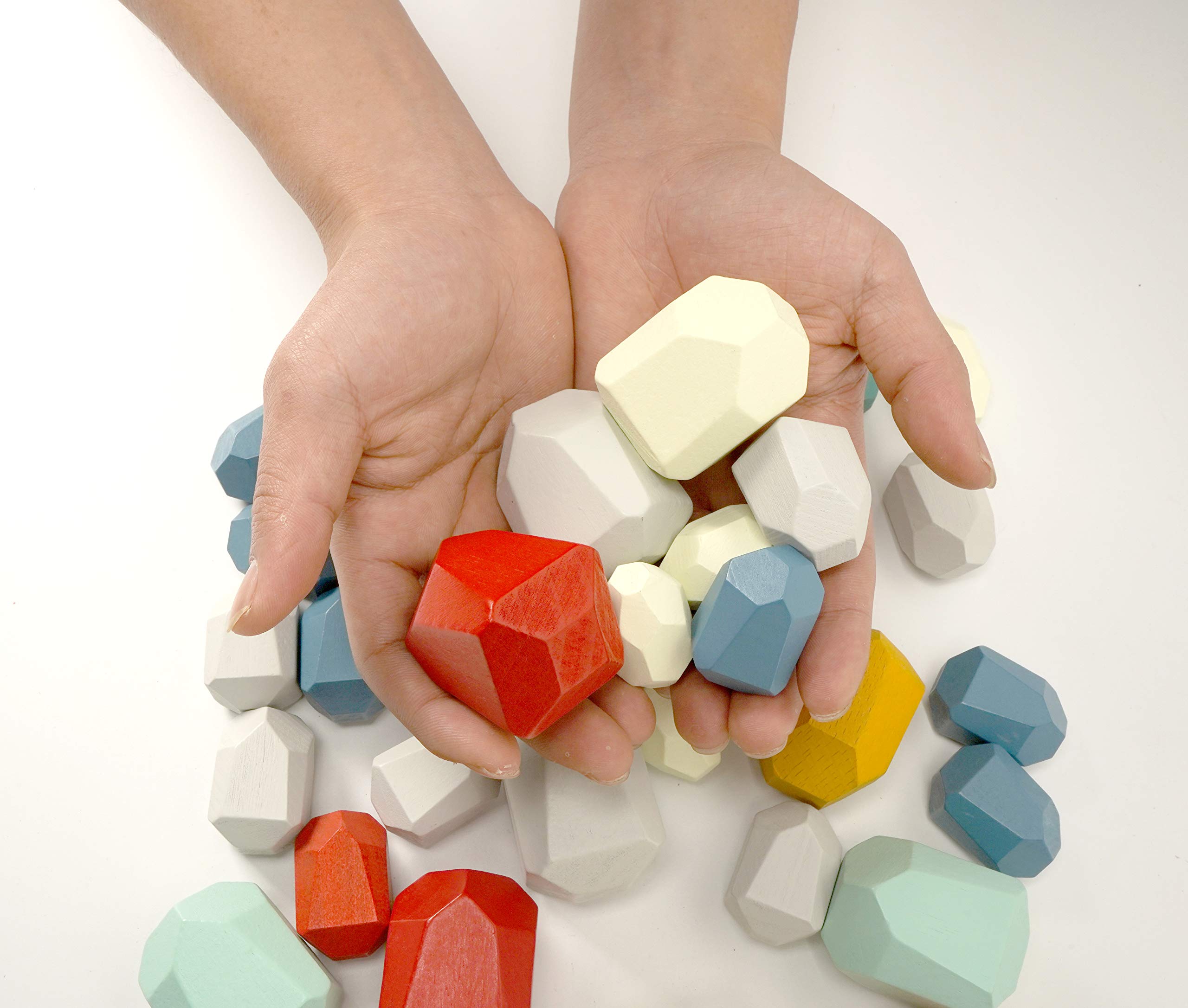 moderngenic Wooden Balancing Stacking Stones, 36pcs Wood Rocks, Building Blocks Set, Sorting and Stacking Games, Lightweight Natural Colorful Toys, Preschool Learning Educational Puzzle Toy