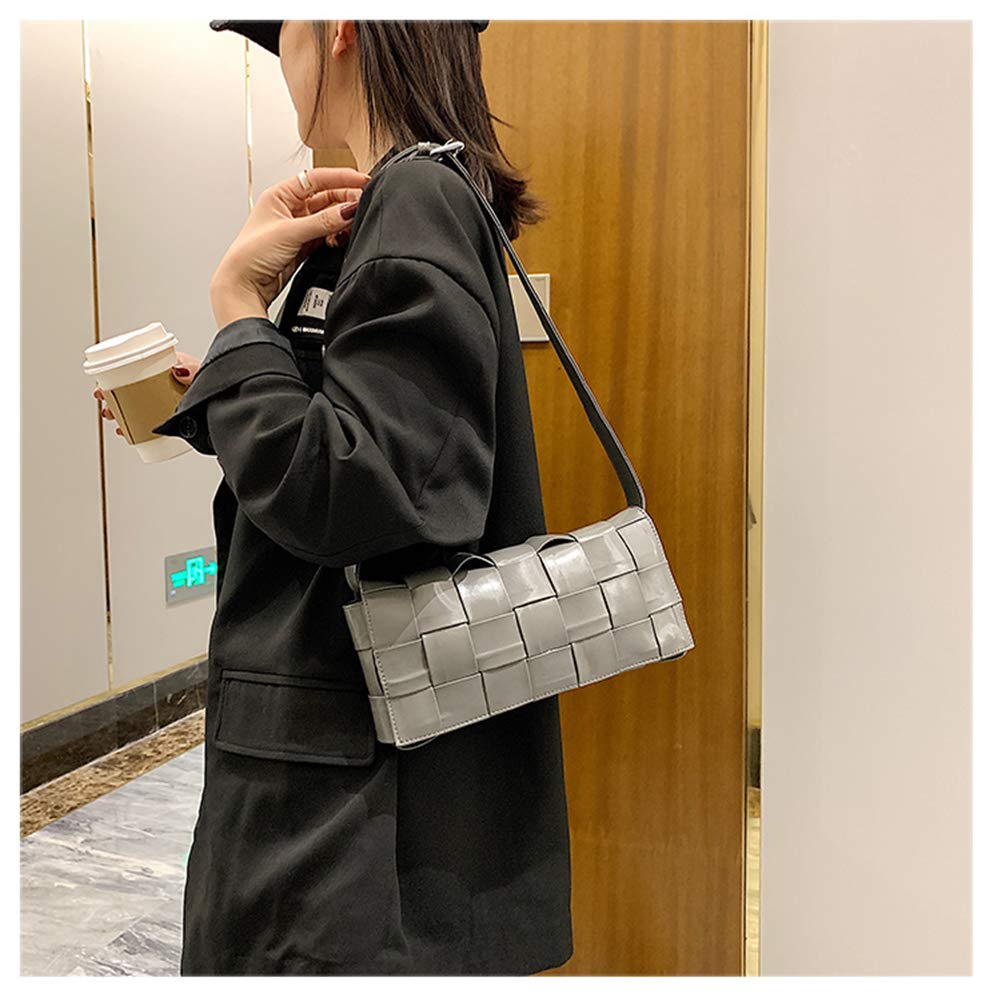 Santwo Women Leather Adjustable Strap Shoulder Bag Mini Small Weave Crossbody Handbag (Grey)