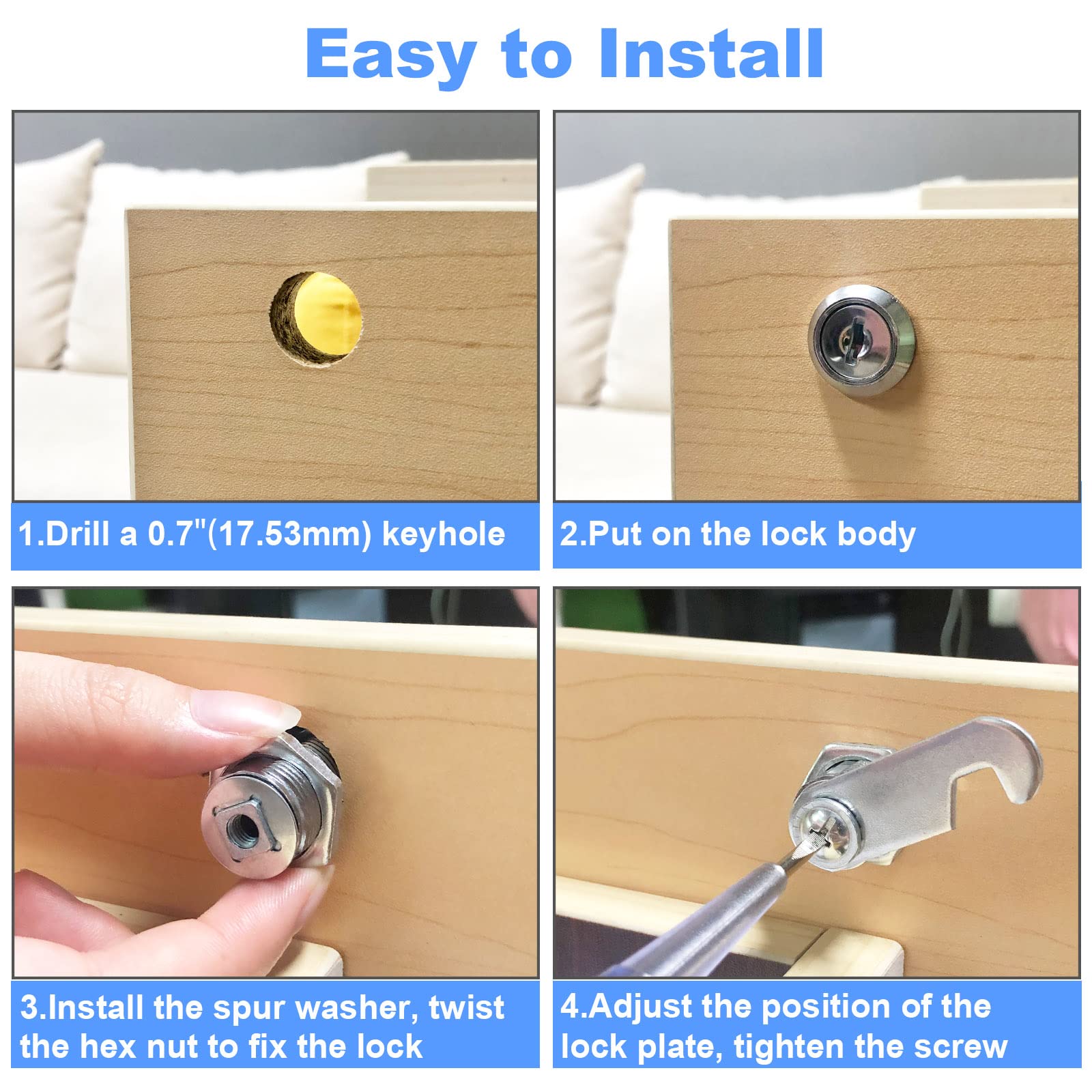 BOZXYE 1 Pack Cabinet Locks with Keys, 5/8" Cabinet Lock Tubular Cam Lock Keyed Alike, Rv Locks for Storage Door Secure Files Drawers Toolbox, Zinc Alloy