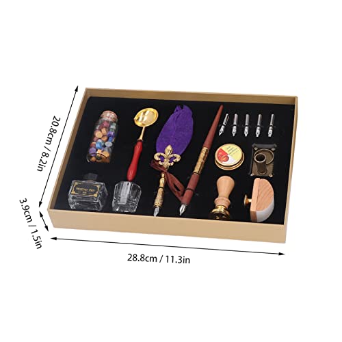 Quill Feather Pen Set, Calligraphy Pen Set with Colored Varnish Wax, Exquisite Quill Pen, Gift Kit for Writing, Drawing, Signatures Purple