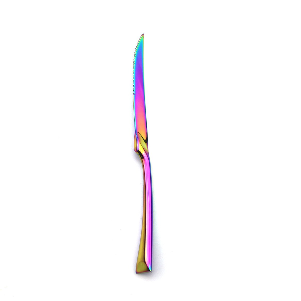 JASHII 18/10 Stainless Steel 8 Piece Mirror Polished Rainbow Serrated Steak Knife Colorful Serving Black Utensil Set