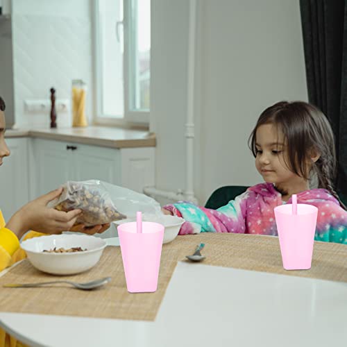 MAGICLULU 4Pcs Cup with Built in Straw Plastic Water Sippy Cups Containers Milk Straw Drinking Cups for Kids (Random Color)