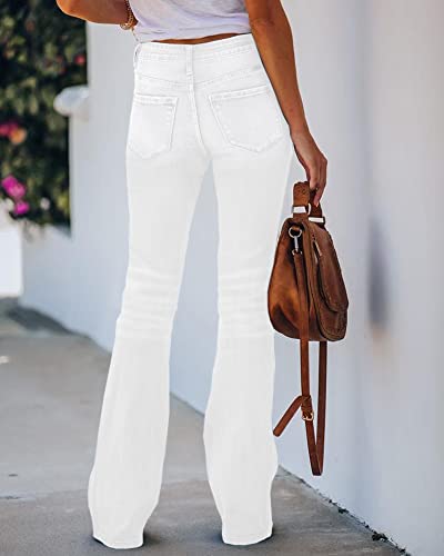 Koinshha Womens High Waisted Jeans Flare Stretch Boyfriend Casual Bootcut Denim Pants White