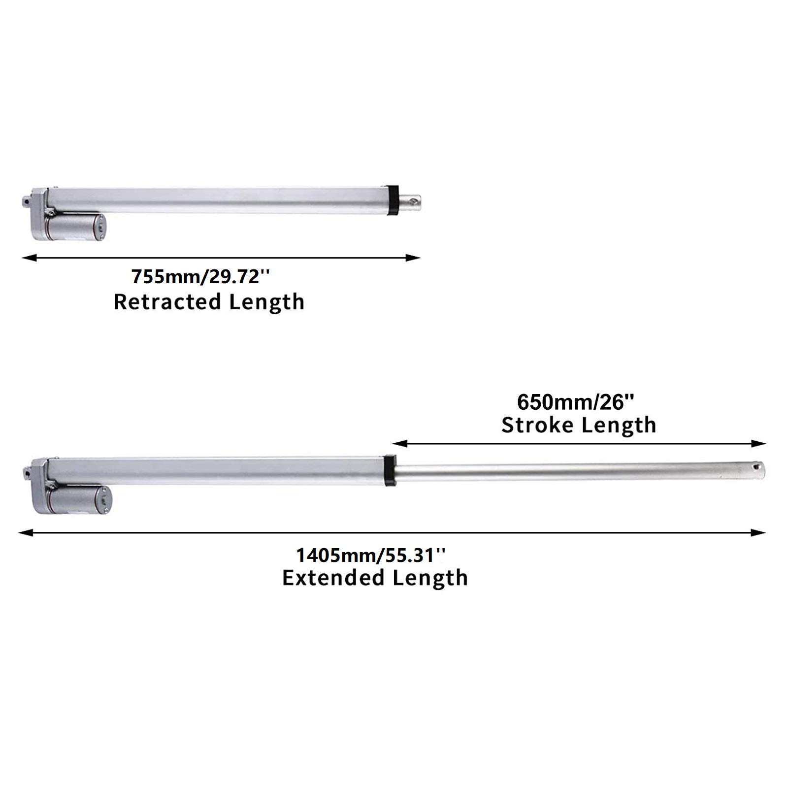 Homend DC12V 26inch Stroke Linear Actuator with Mounting Bracket 900N(225lbs) Maximum Lift 10mm/s for Recliner TV Table Lift Massage Bed Electric Sofa Linear Actuator