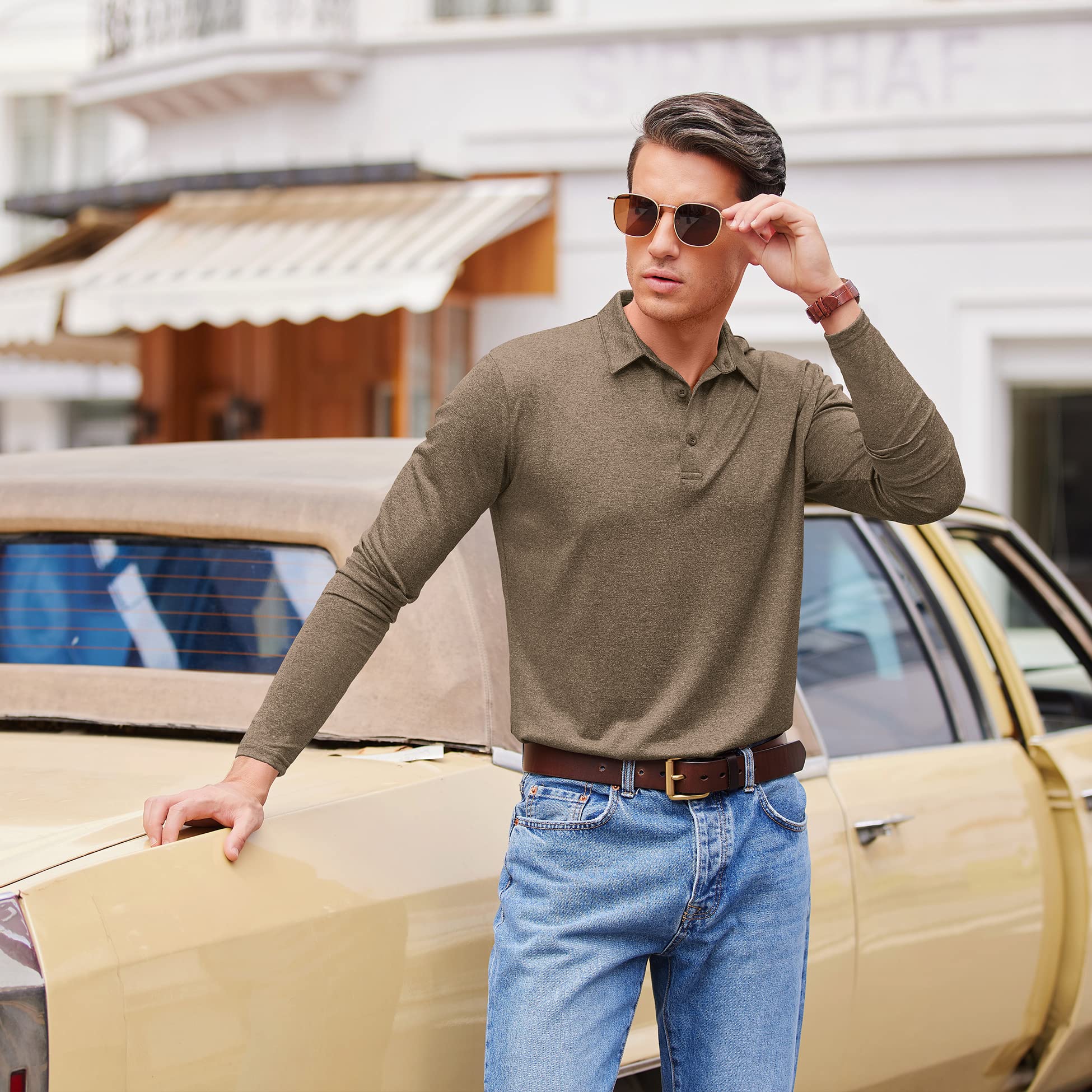 COOFANDY Men's Polo Shirt Quick Dry Long Sleeve Golf Polo Shirts Jersey Golf Shirt