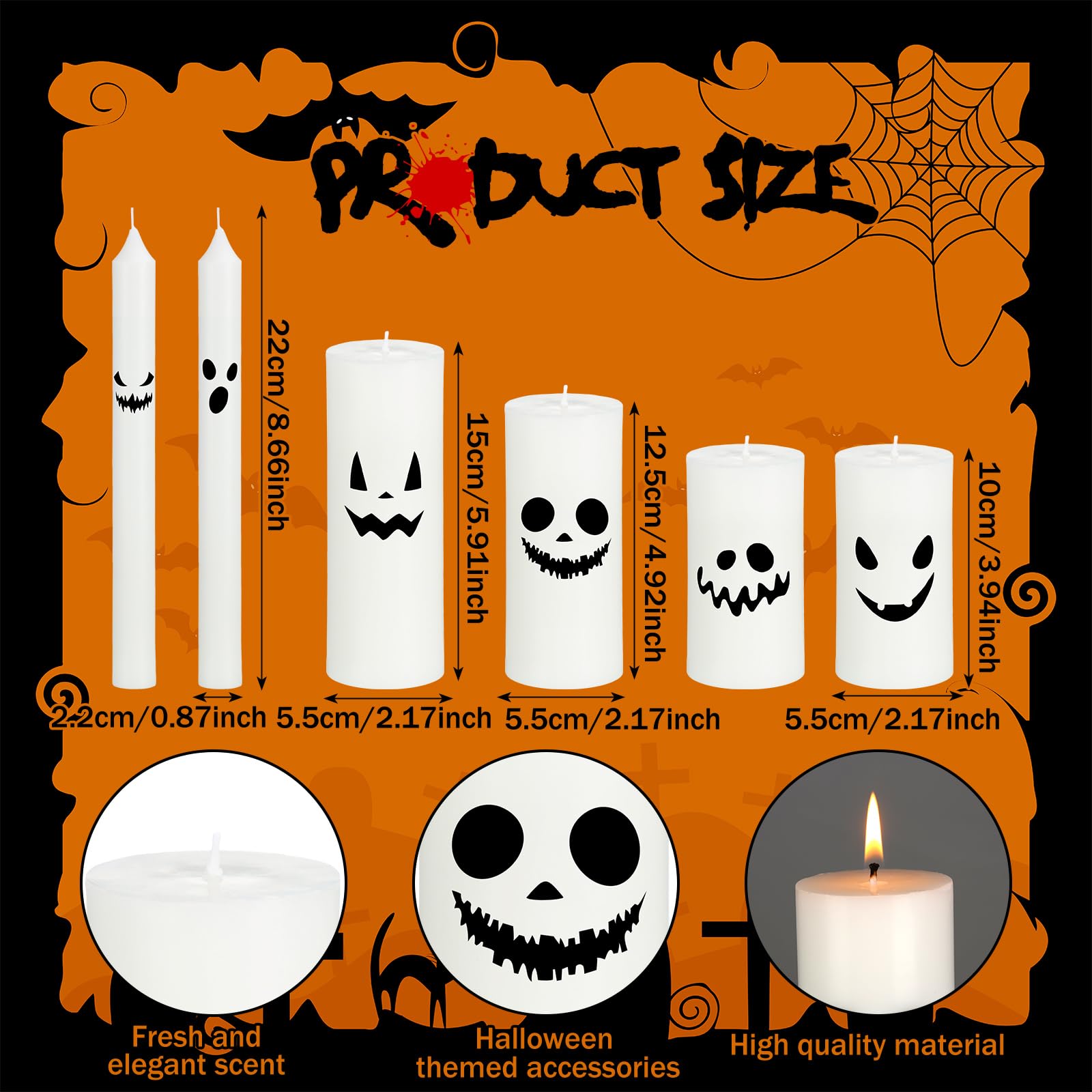 Conelist 6 Pcs Halloween Ghost Candles White Spooky Candles Halloween Pillar Candles Ghost Decor Decorative Burning Candles for Halloween Party Dining Table Decorations