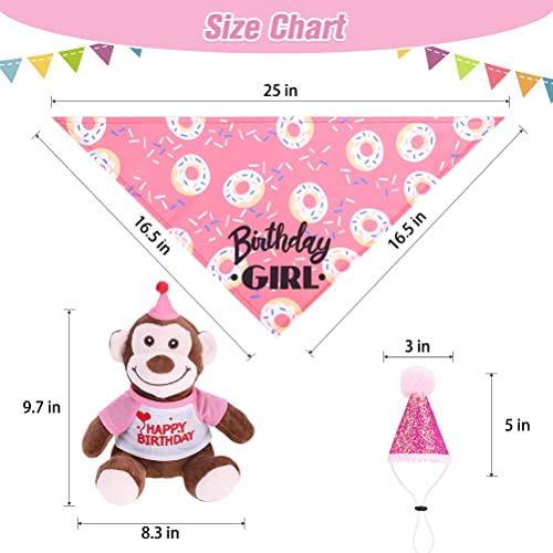 EXPAWLORER Dog Birthday Bandana Set - Cute Hat and Squeaky Monkey Toy for Birthday Party Supplies Gift - Great for Small Medium Large Dogs