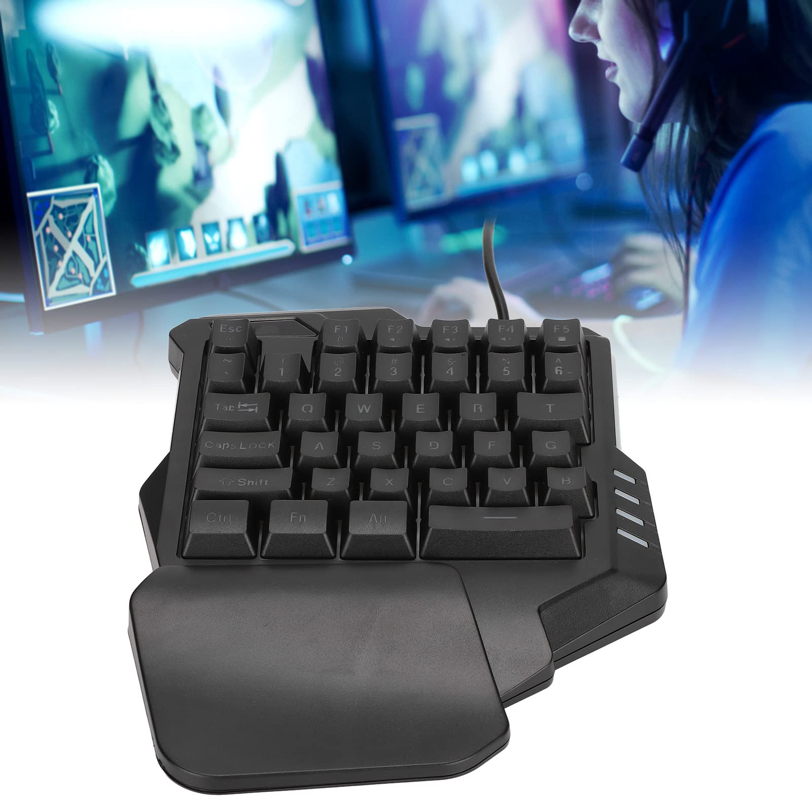 LISND One Handed Keyboard, Plug and Play One Handed Gaming Keyboard Ergonomic Design Wide Compatibility for Dorm for Game for Home