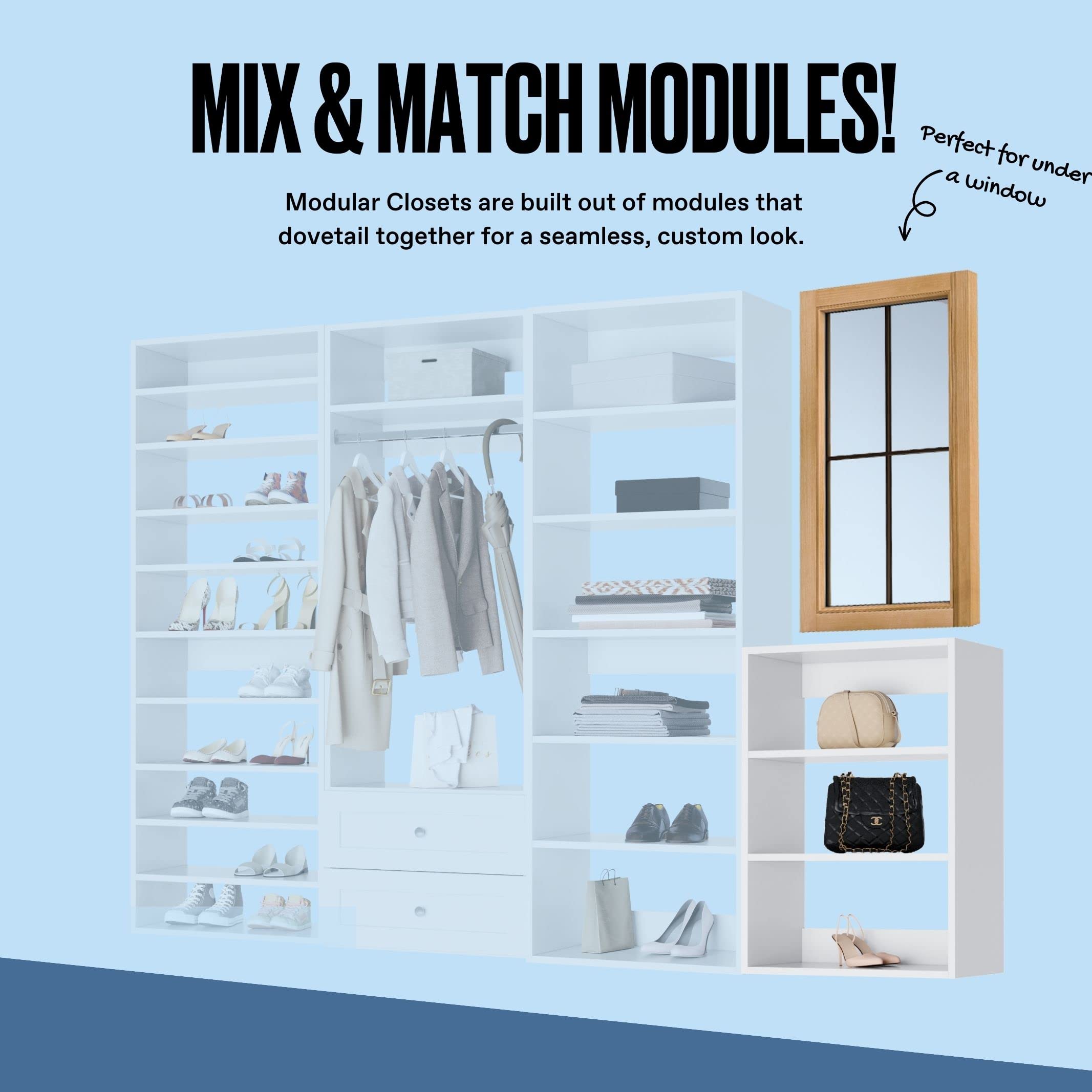 Modular Closets Vista Collection Short Tower Wood Built In Closet Organizer Unit (White, 31.5" Wide)