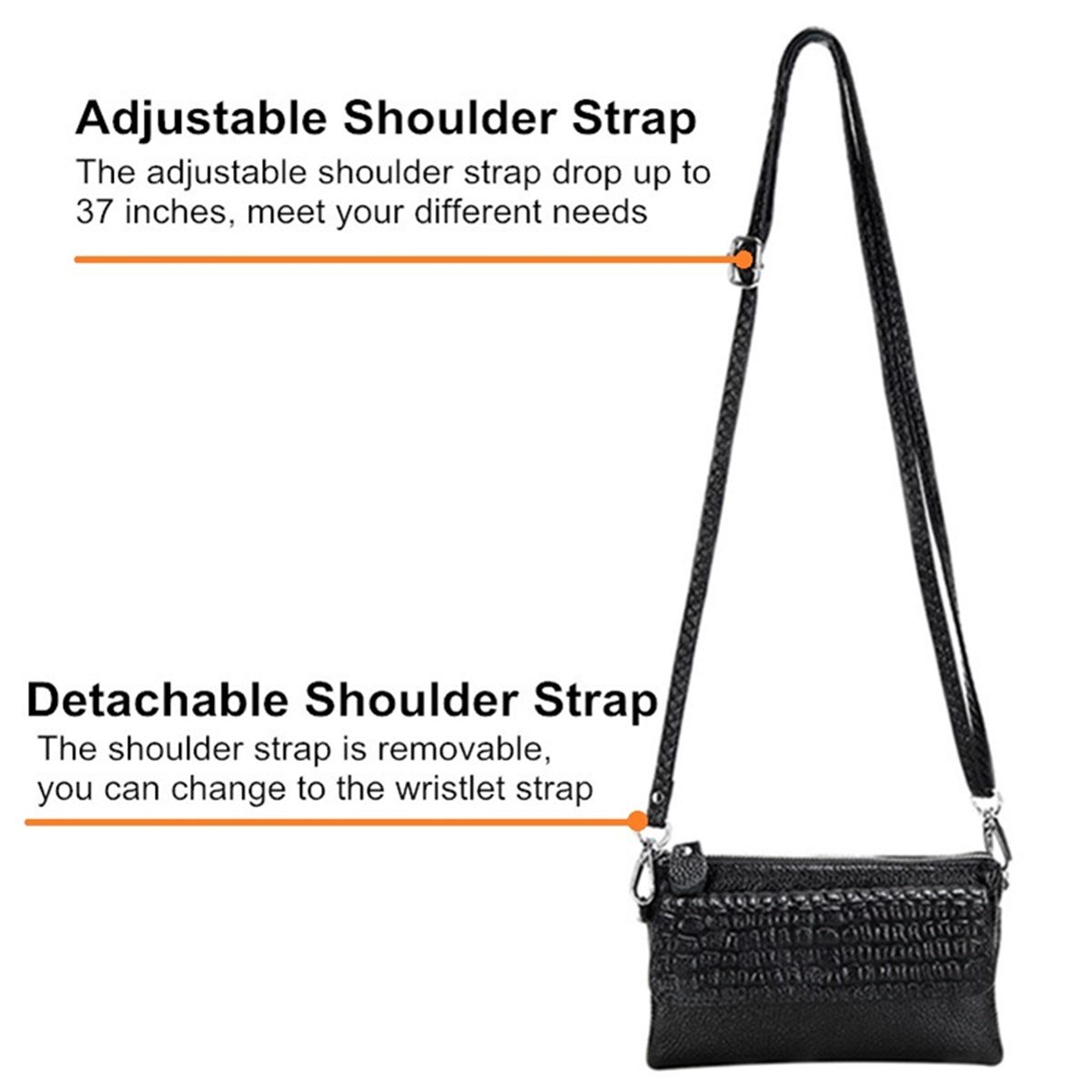 Semikk Women Soft Genuine Leather Smartphone Wristlet Purse Cell Phone Cross Body Bag Wallet Clutch Handbag with Card Slots/Shoulder Strap/Wrist Strap - for iPhone 6s Plus (Black) Small