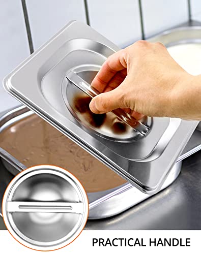 QWORK Solid Pan Lid with Handle, 4 Pack Stainless Steel Steam Table Pan Cover for 1/6 Size Steam Pans