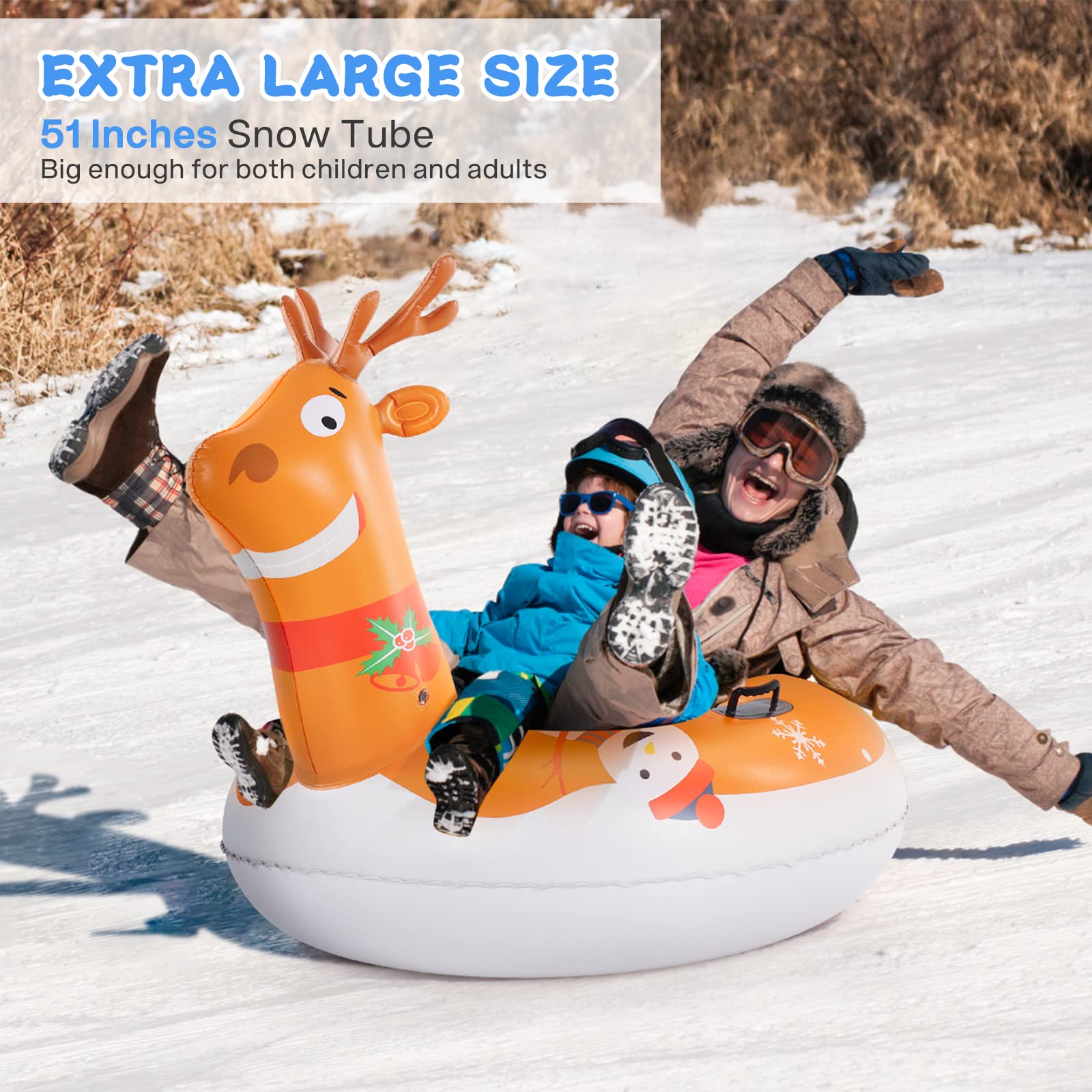 Brace Master Snow Tube - 51 Inch Inflatable Heavy Duty Snow Sled Tube (Reindeer)