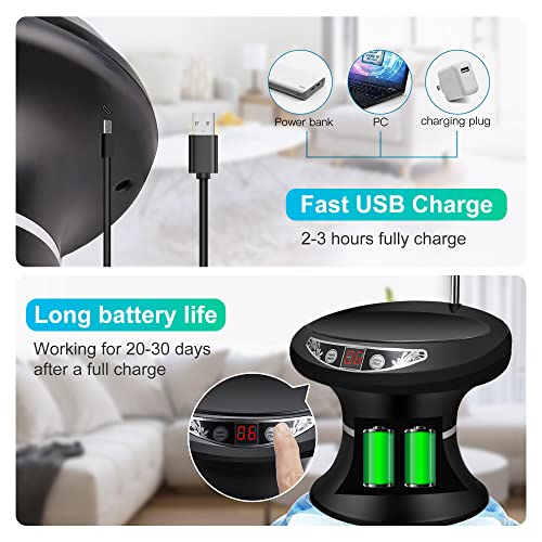 Drinking Water Dispenser Pump with Tray, Maypott Automatic Quantitative Water Pump for 1-5 Gallon Bottle Water Jugs, USB Rechargeable BPA-Free, Portable for Home Kitchen, Outdoor Camping (Black)