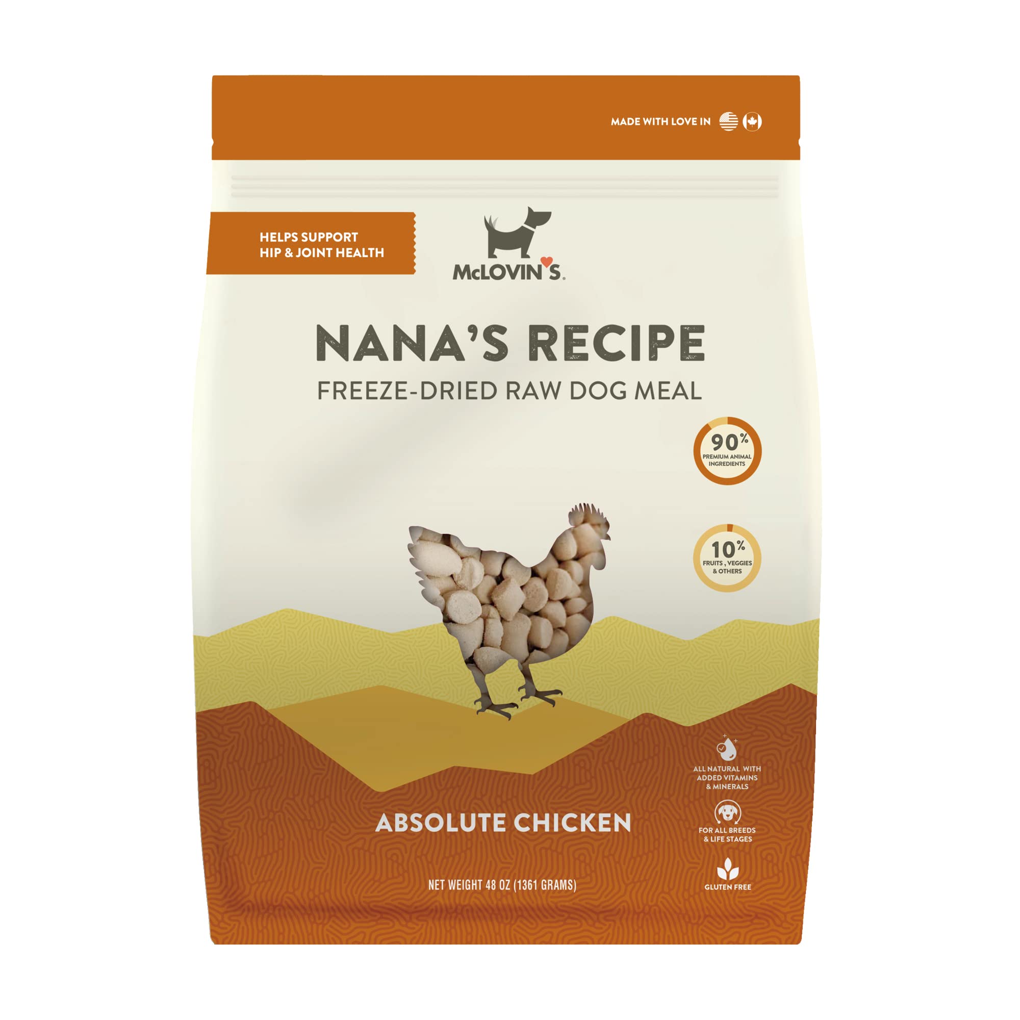 McLovin's Freeze Dried Dog Food, Nana's Recipe (48 oz) - Premium Raw, Grain and Gluten Free - Made in North America - An Ideal Meal or Dog Food Topper, For All Ages and Sizes - No Refrigeration Needed