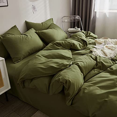 Nanko King Comforter Set Dark Green, Olive Green Soft Reversible All Season Down Alternative Quilted Duvet Insert, Microfiber Filling, Luxury Quality Bedding Sets in a Bag 3PCs 104x90 inch Sage Green