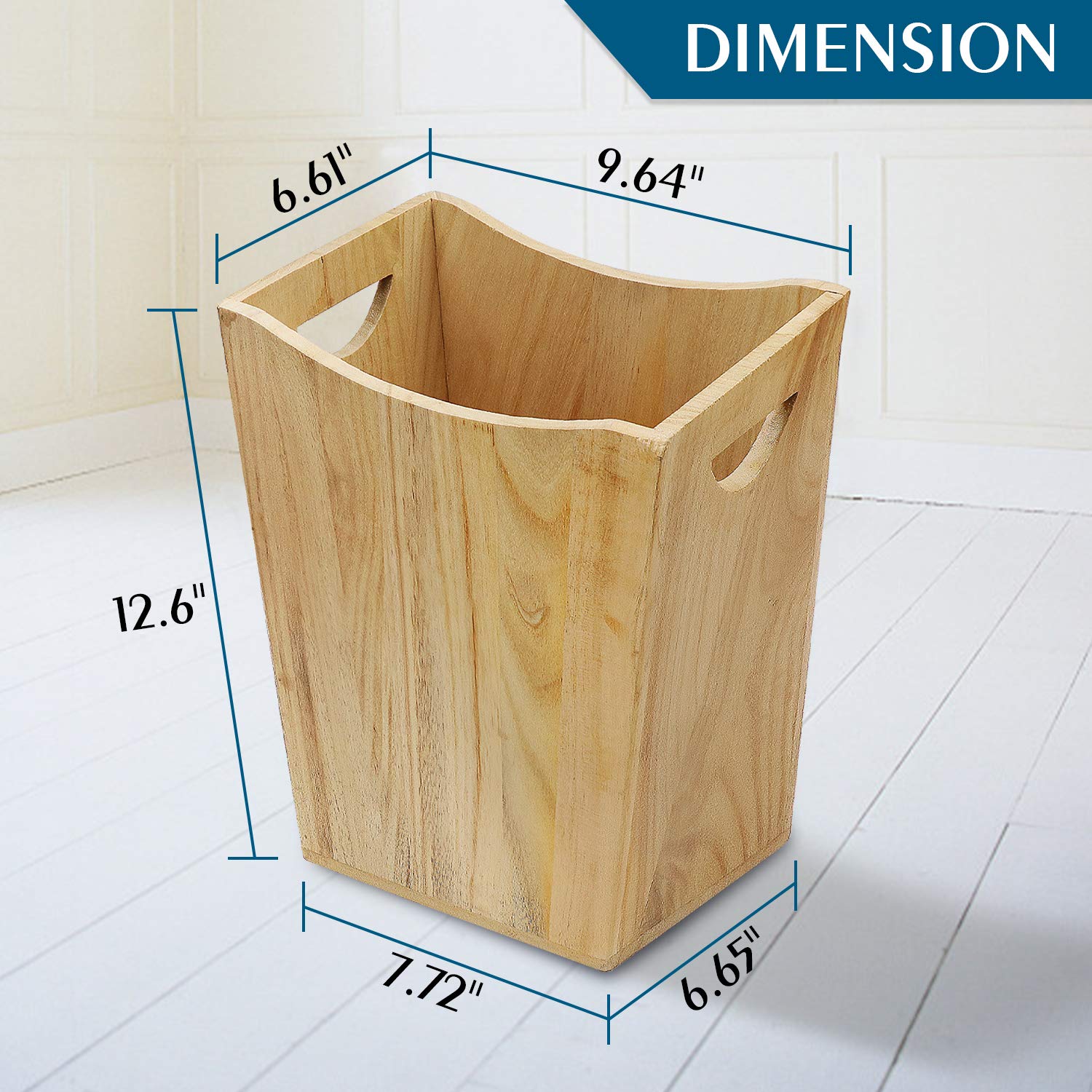 Honest Wood Trash Can,Rustic Farmhouse Style Wastebasket Bin with Handle for Living Room,Bedroom,Bathroom,Kitchen,Office(Natural)