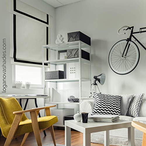LOGANOVA Faux Linen Roman Shades With Valance For Large & Small Windows, and French Doors. Custom Made. Optional Blackout Lining Blocks 99.9% Of Light. Cordless Motorized Or Chain Mechanism.