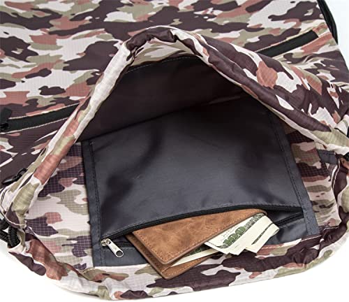 HSYA Drawstring Backpack Water Resistant String Bag with Inside & Outside Zipper Pockets Large Bag Gym Sack Unisex