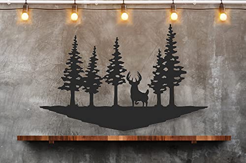Whitetail Deer Buck Pines | Laser Cut Metal Wall Art Sign for Rustic Home, Cabin, Garage, and Man Cave Decor | BIG GAME STEEL