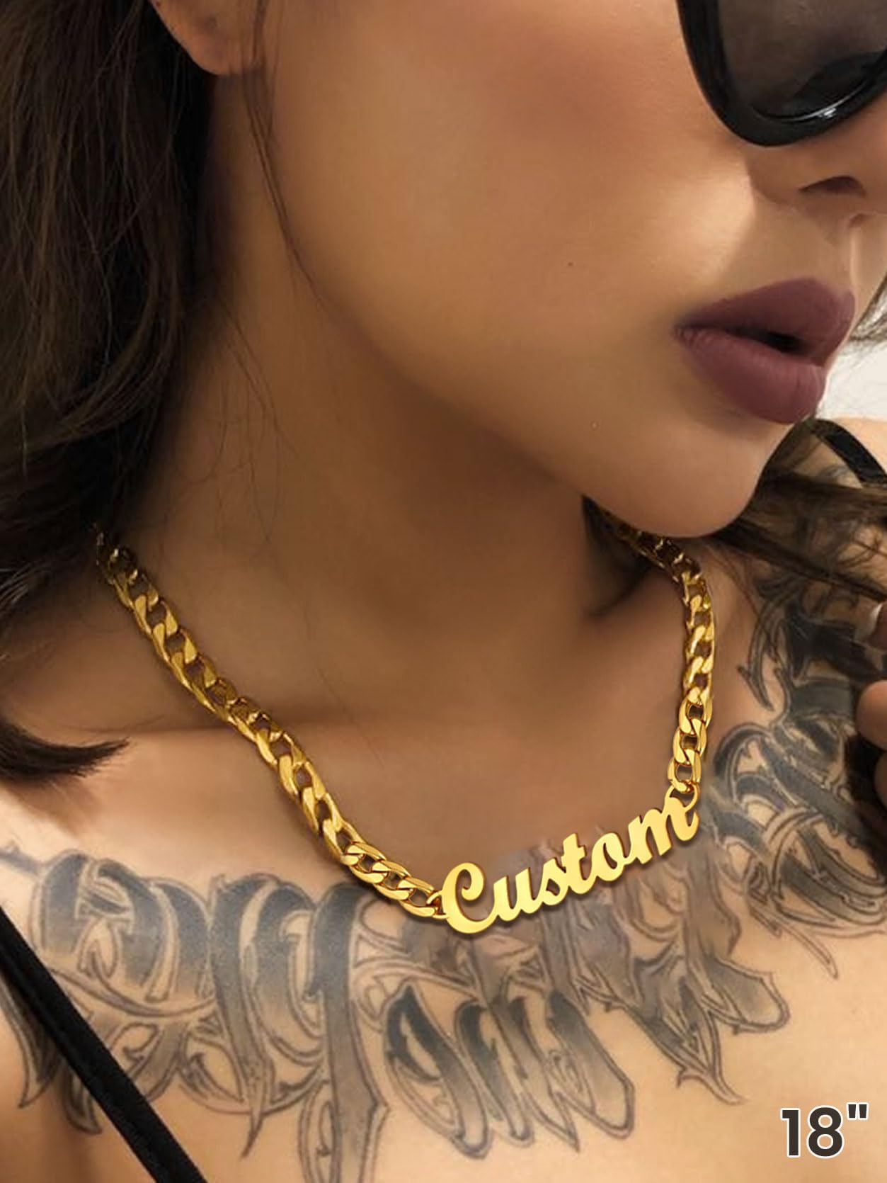 Custom Name Necklace for Men, Gold Nameplated Personalized Initial Name Choker Necklace with Curb Chain Personalized Jewelry Gift for Women