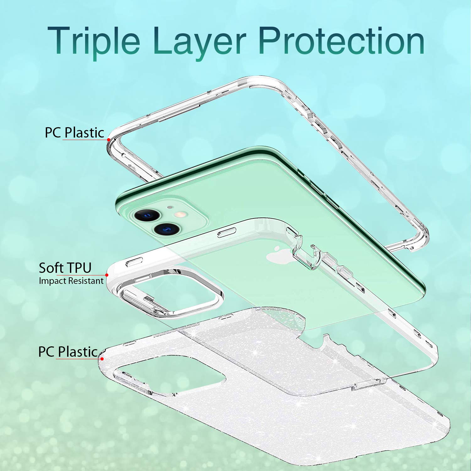Coolwee Crystal Glitter Full Protective Case for iPhone 11 Heavy Duty Hybrid 3 in 1 Rugged Shockproof Women Girls Transparent for Apple iPhone 11 6.1 inch Shiny Clear Bling Sparkle