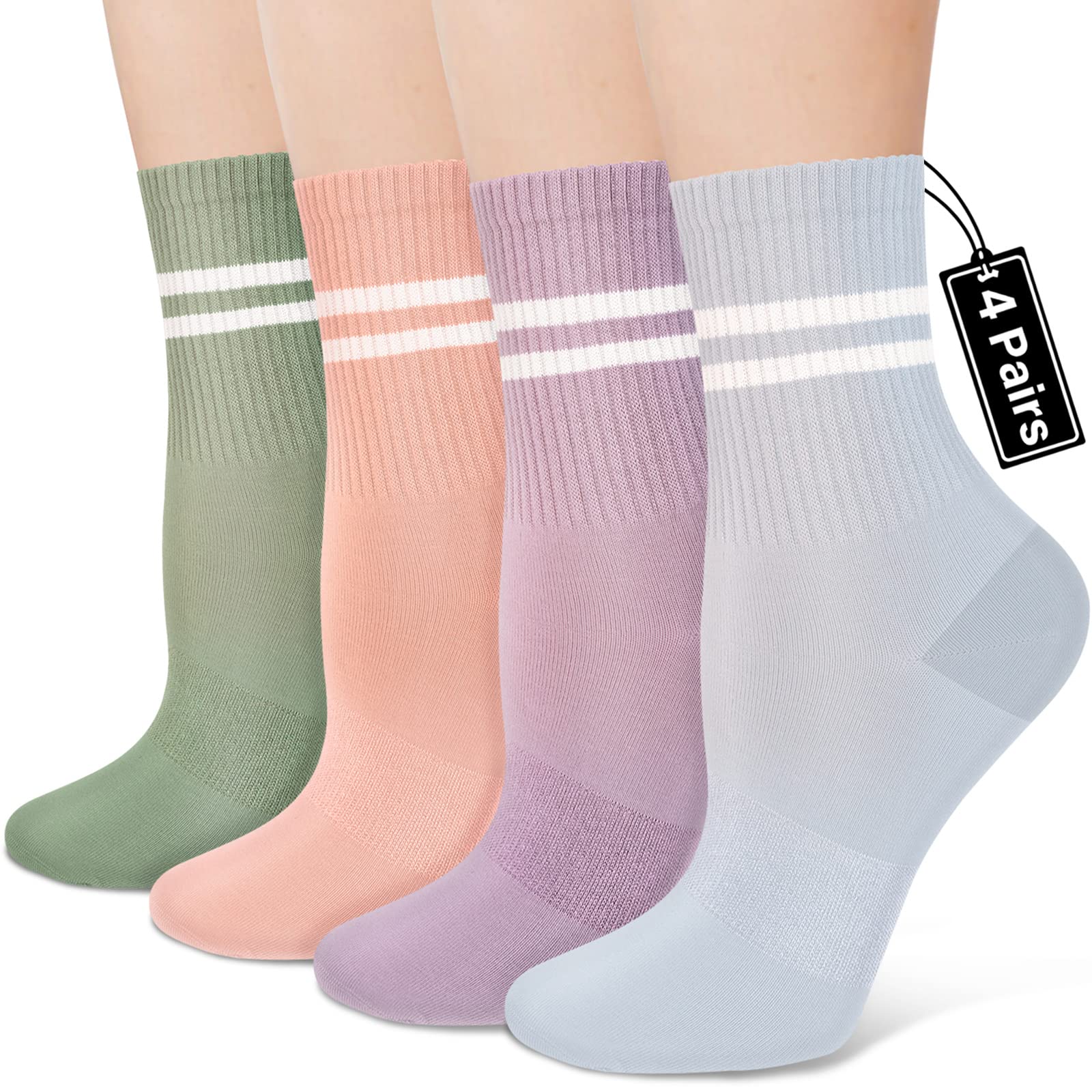 CTHH Women's Thin Cotton Socks - Soft Above Ankle Crew Socks for Casual Bootie Dress Business, 4 Pairs